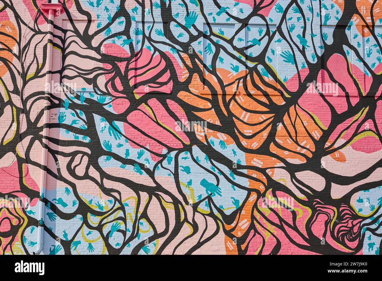 Colorful Urban Tree Mural on Brick Wall, Abstract Street Art ...