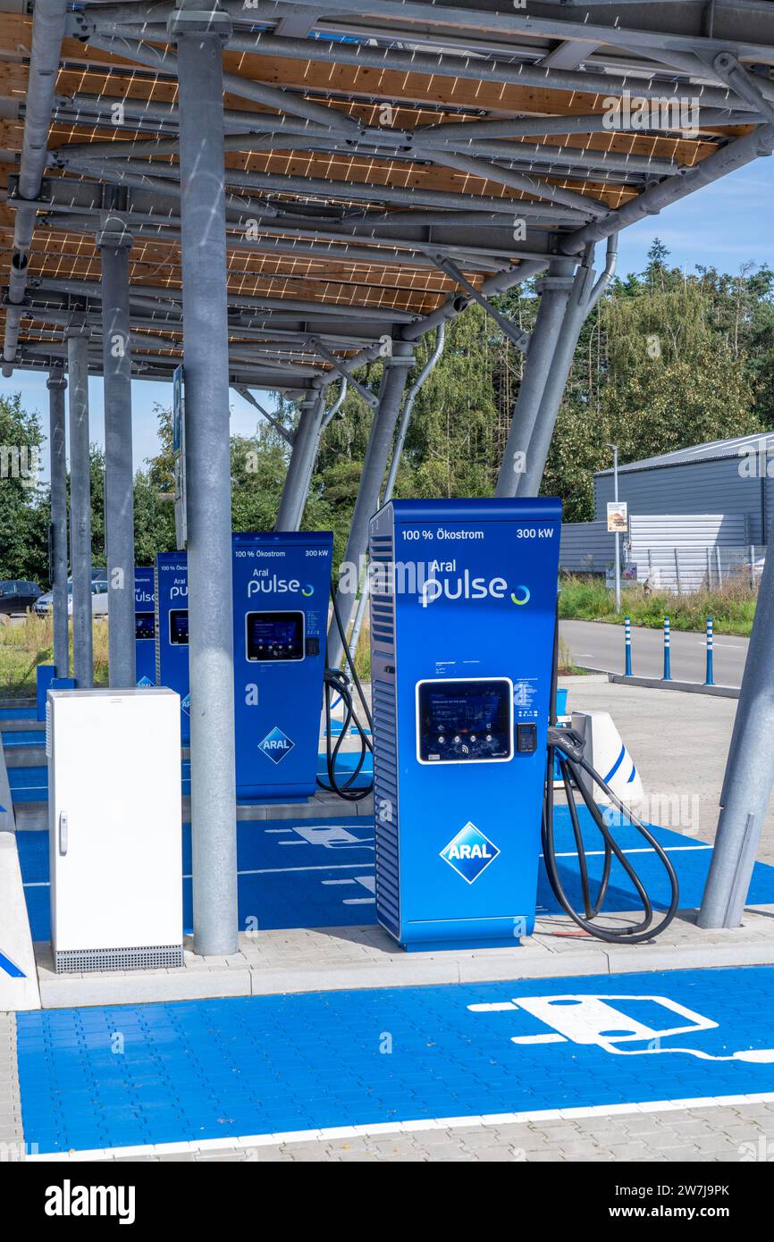 ARAL pulse e-charging station on the A3 motorway, Rees junction, in ...
