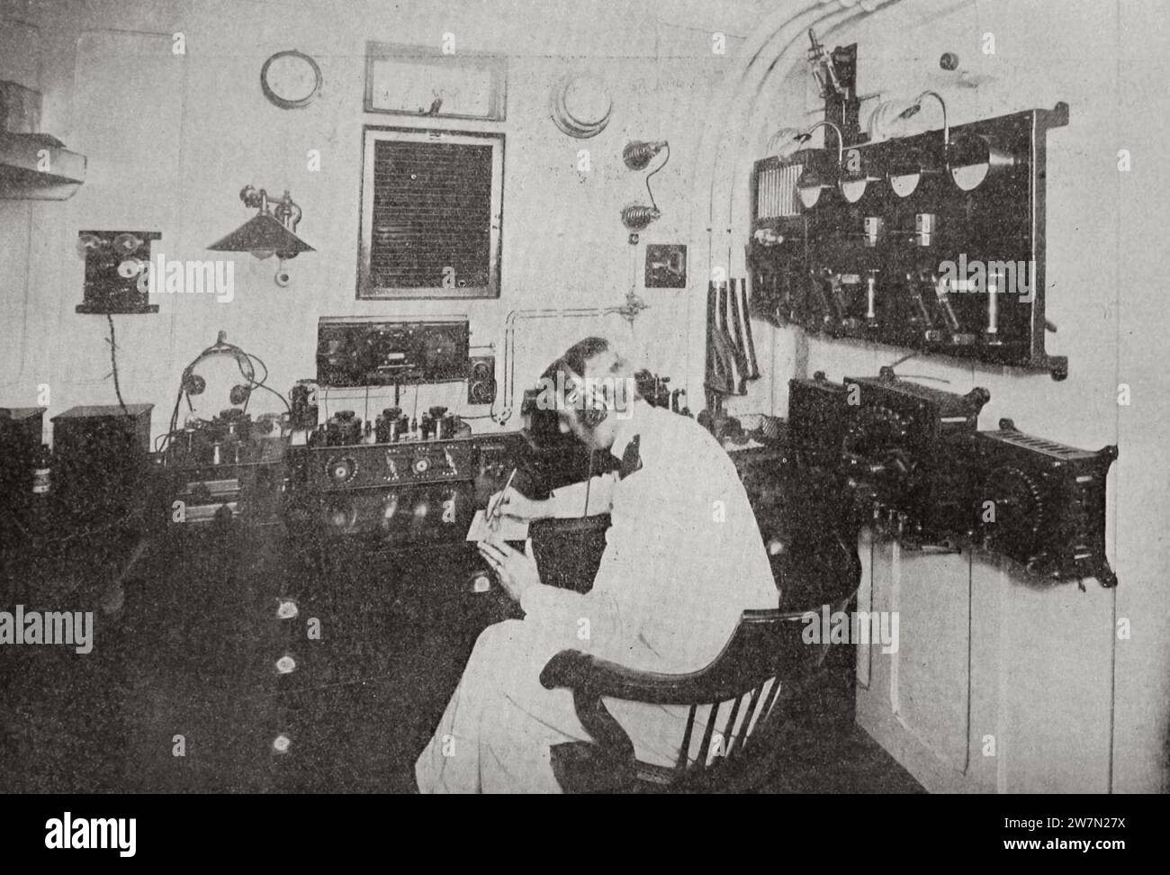 Wireless Operator Sending Messages from SS Olympic Radio Station Stock ...