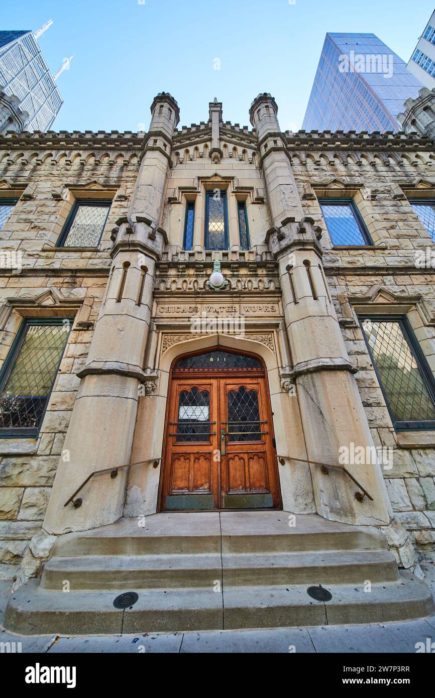Entrance Chicago Water Works castle like building architecture with ...