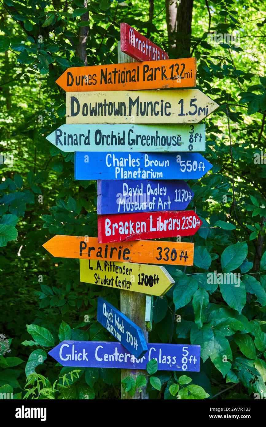 Colorful Directional Signpost at Natural Park with Educational ...