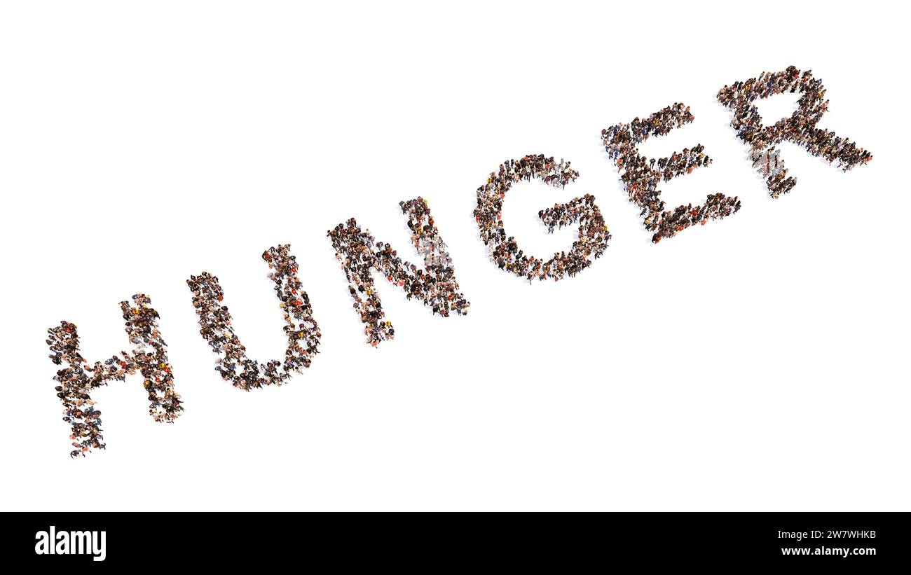 Concept conceptual large community of people forming the word HUNGER ...