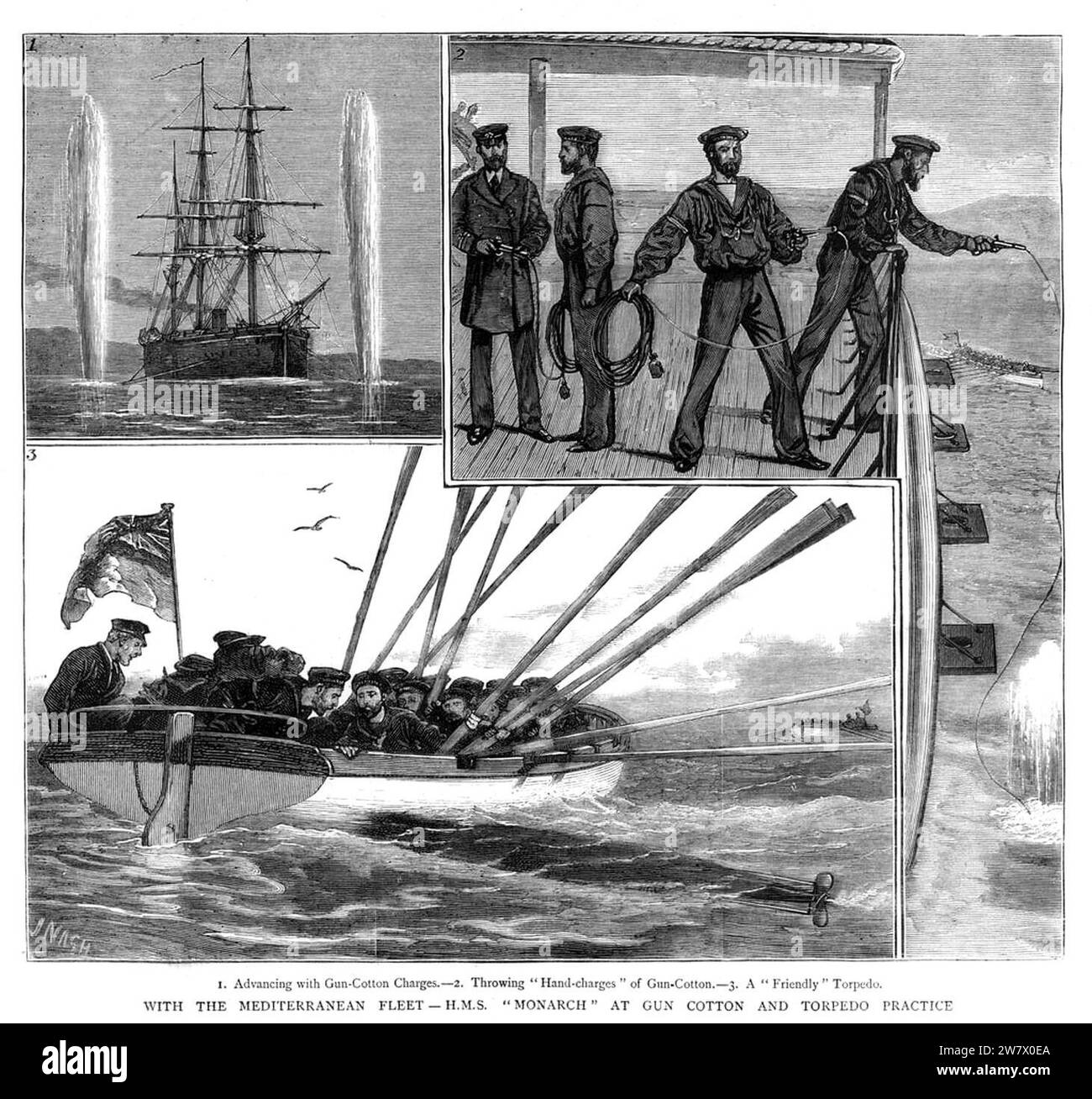 With the Mediterranean Fleet, HMS 'Monarch' at Gun Cotton and Torpedo ...