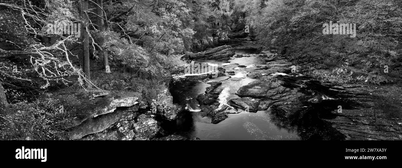 Autumn colours, the river Moriston falls, Invermoriston town, Highlands ...