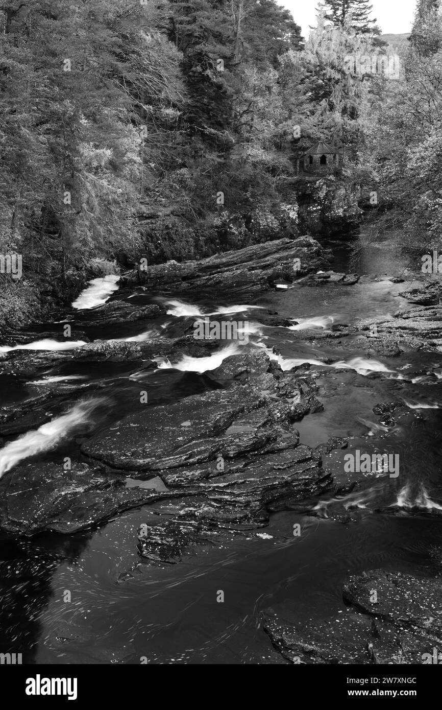 Autumn colours, the river Moriston falls, Invermoriston town, Highlands ...