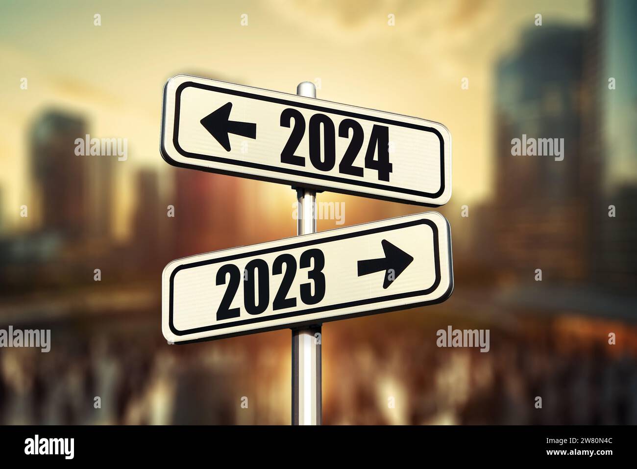 Road Signs Indicate The Path To The New Year 2024 And The Old Year 2023 ...
