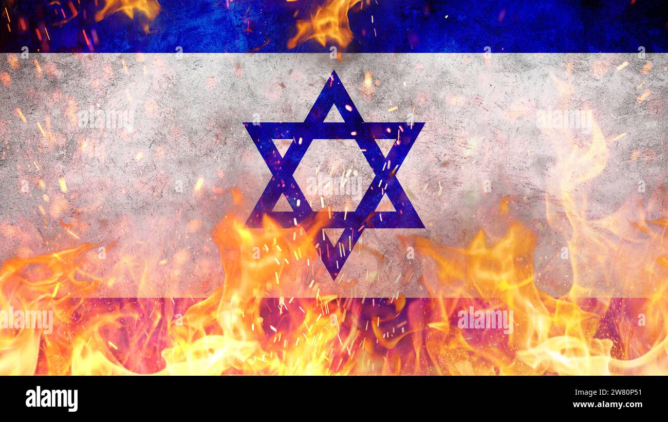 Israel Flag On Fire With Sparks, Concept. War In The Middle East. Hamas ...