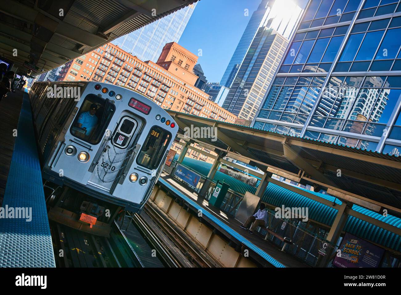 Chicago Elevated Train with Modern and Historic Buildings Stock Photo ...