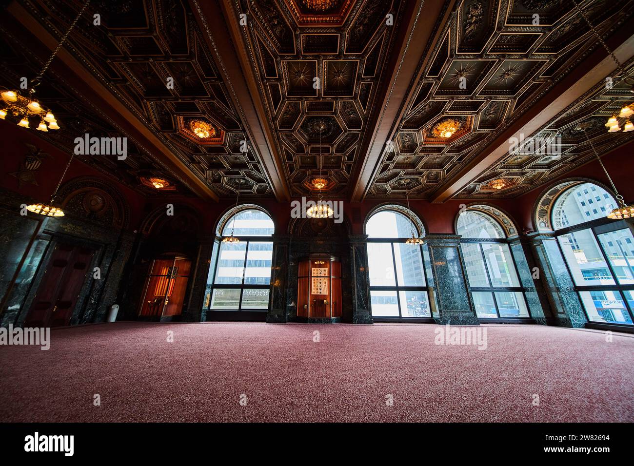 Empty fancy lobby interior, business room, meeting space, catering area ...