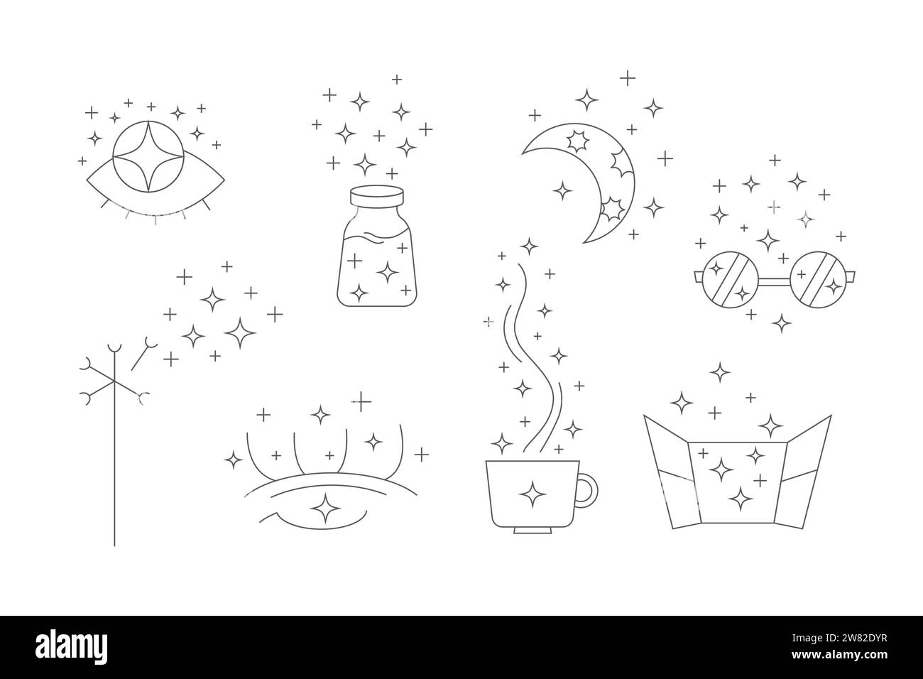 Line starlight compositions. Shine sparcle stars on jar, cup, moon ...