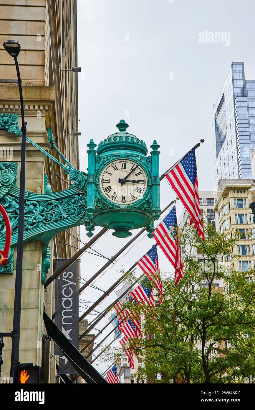Copper clock with American flags patriotic city, daylight saving time ...