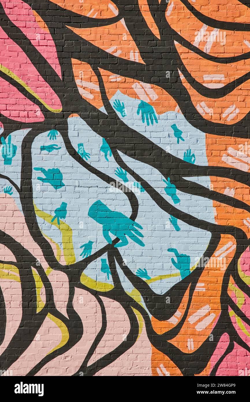 Colorful Community Mural on Brick Wall, Urban Street Art Stock Photo ...