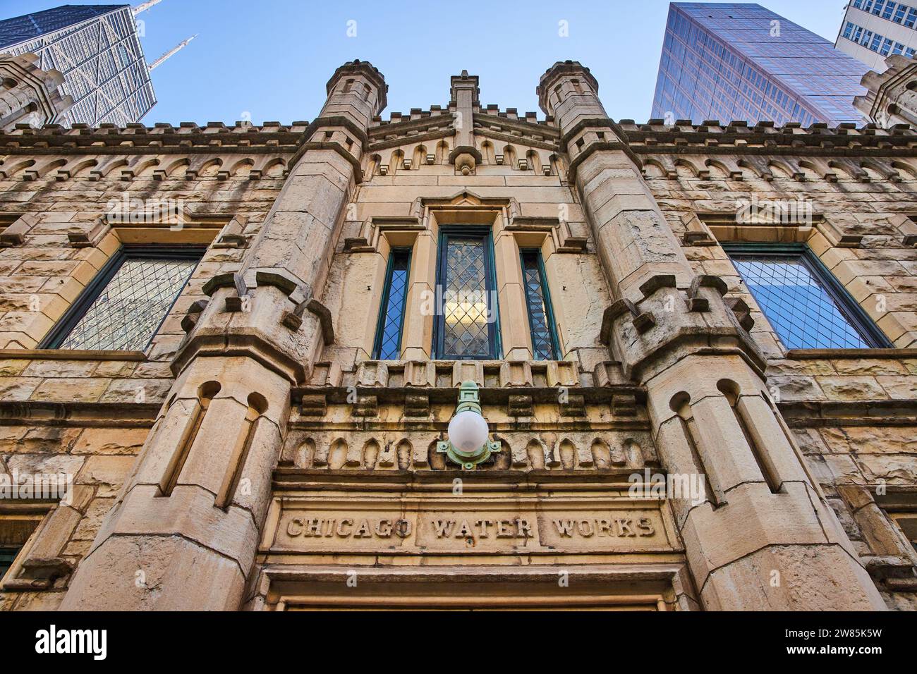 Chicago Water Works on castle like building architecture close up of ...