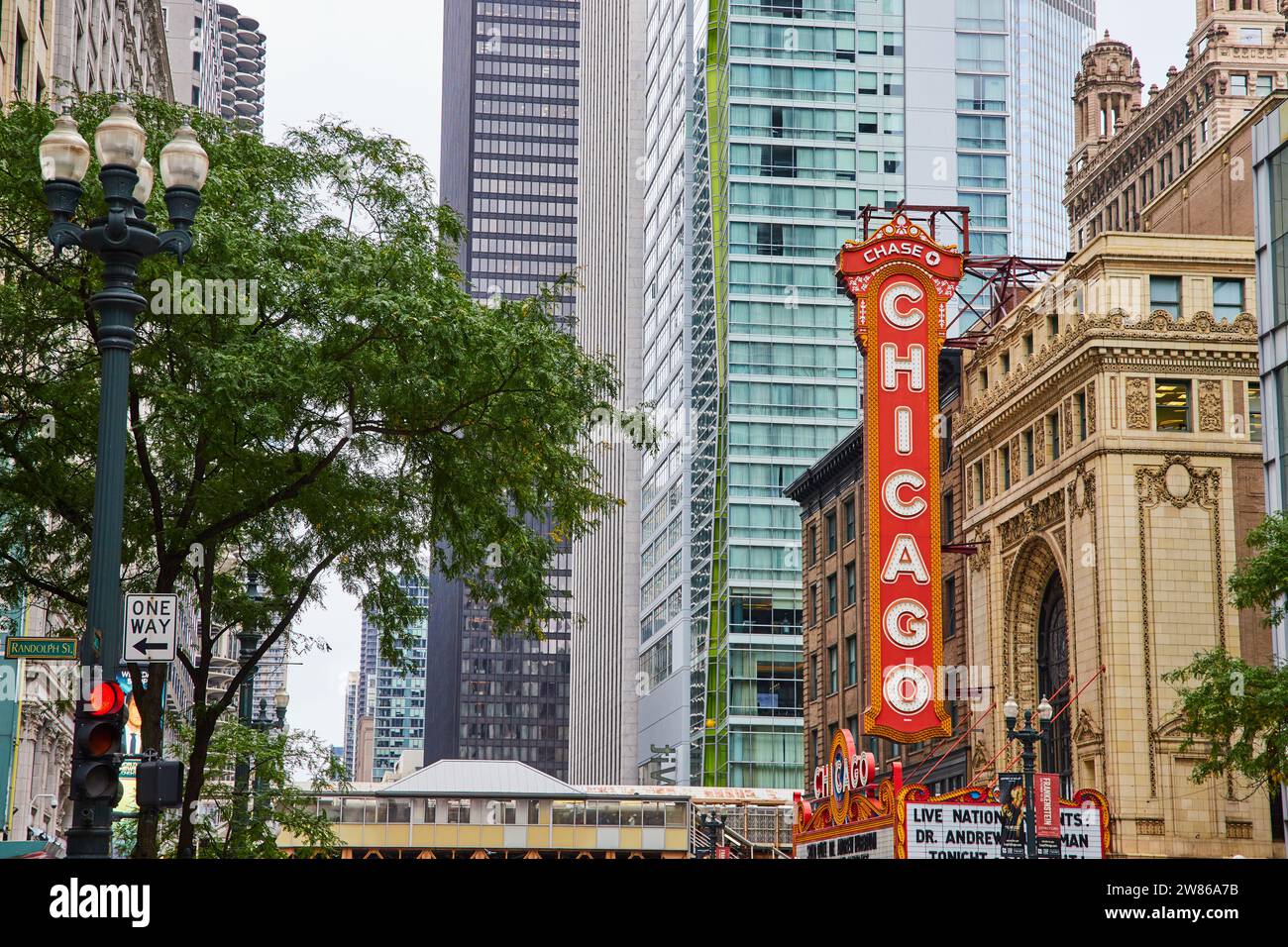 Large orange sign with Chicago in white lettering in downtown of city ...