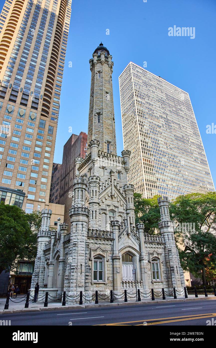 Bright castle architecture of old, historic, original Chicago water ...