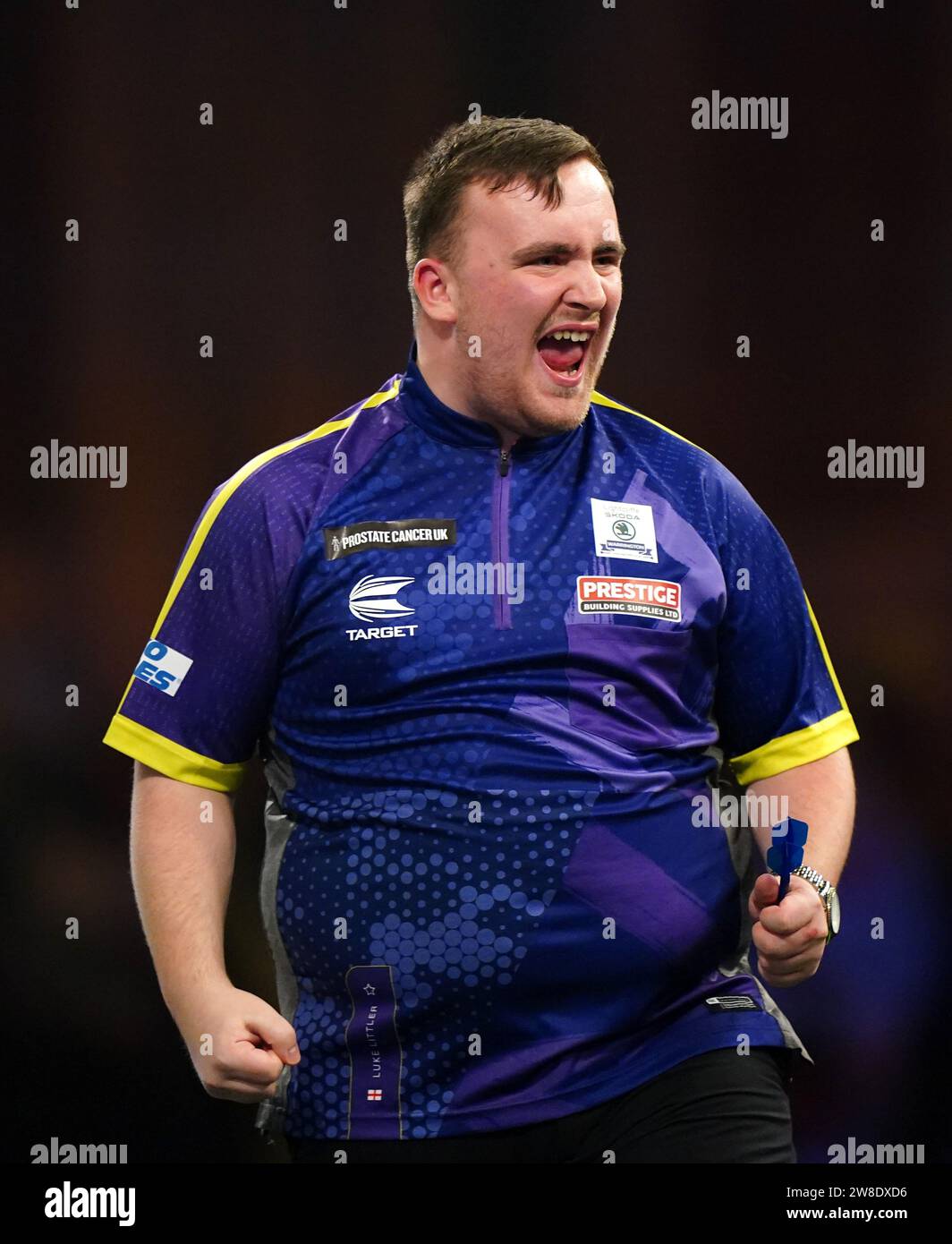 Luke Littler reacts during his match against Andrew Gilding (not ...