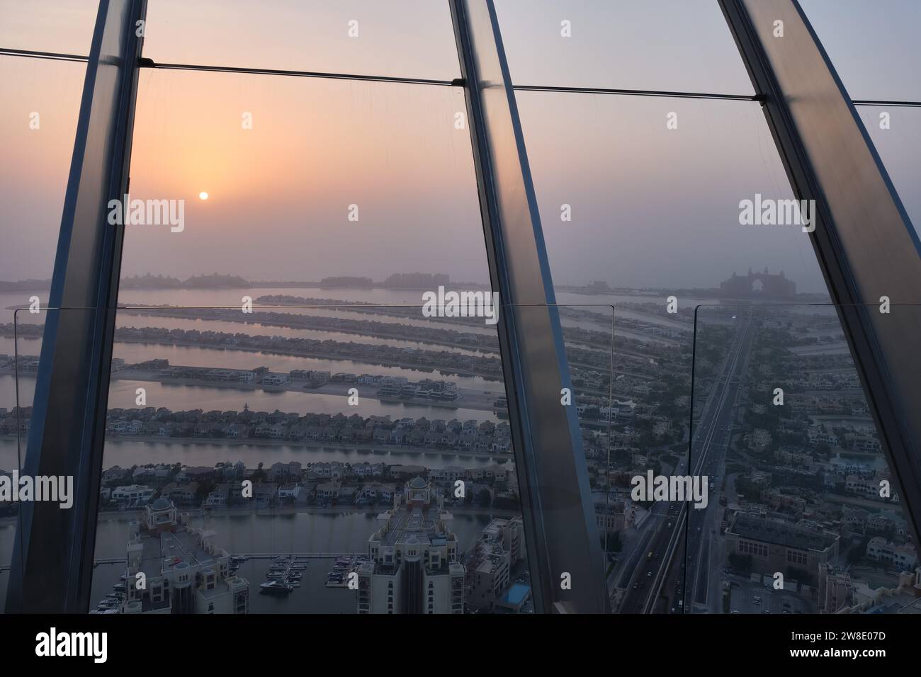 Panoramic sunset view of Palm Jumeirah from The View at the Palm, Dubai ...