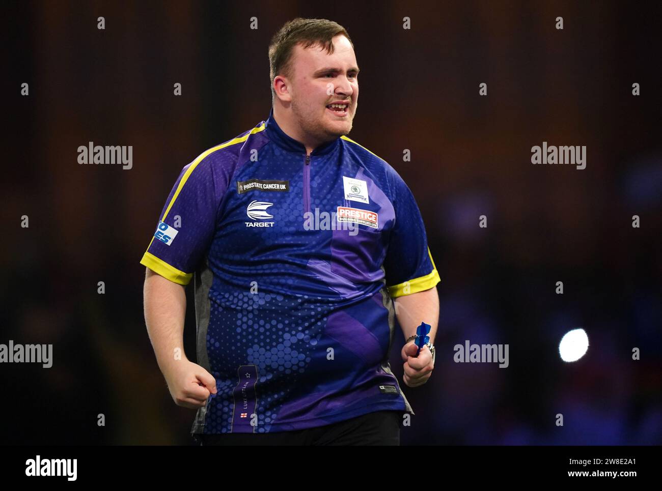 Luke Littler reacts during his match against Andrew Gilding (not ...