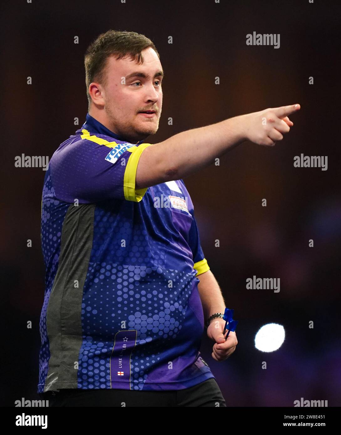 Luke Littler reacts during his match against Andrew Gilding (not ...