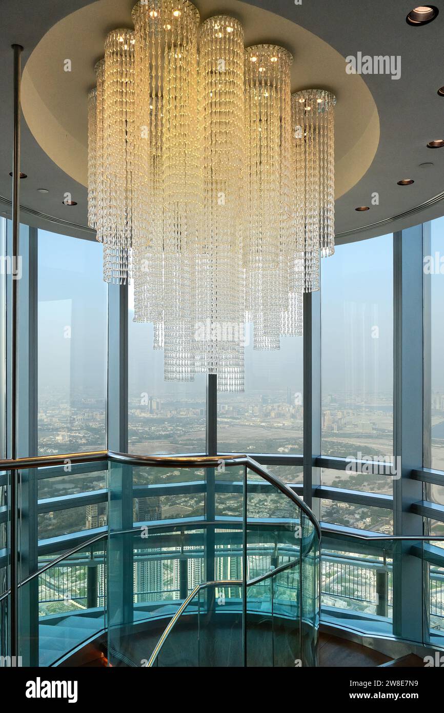 A stunning staircase chandelier in At The Top, Burj Khalifa observation deck, Dubai, UAE Stock ...