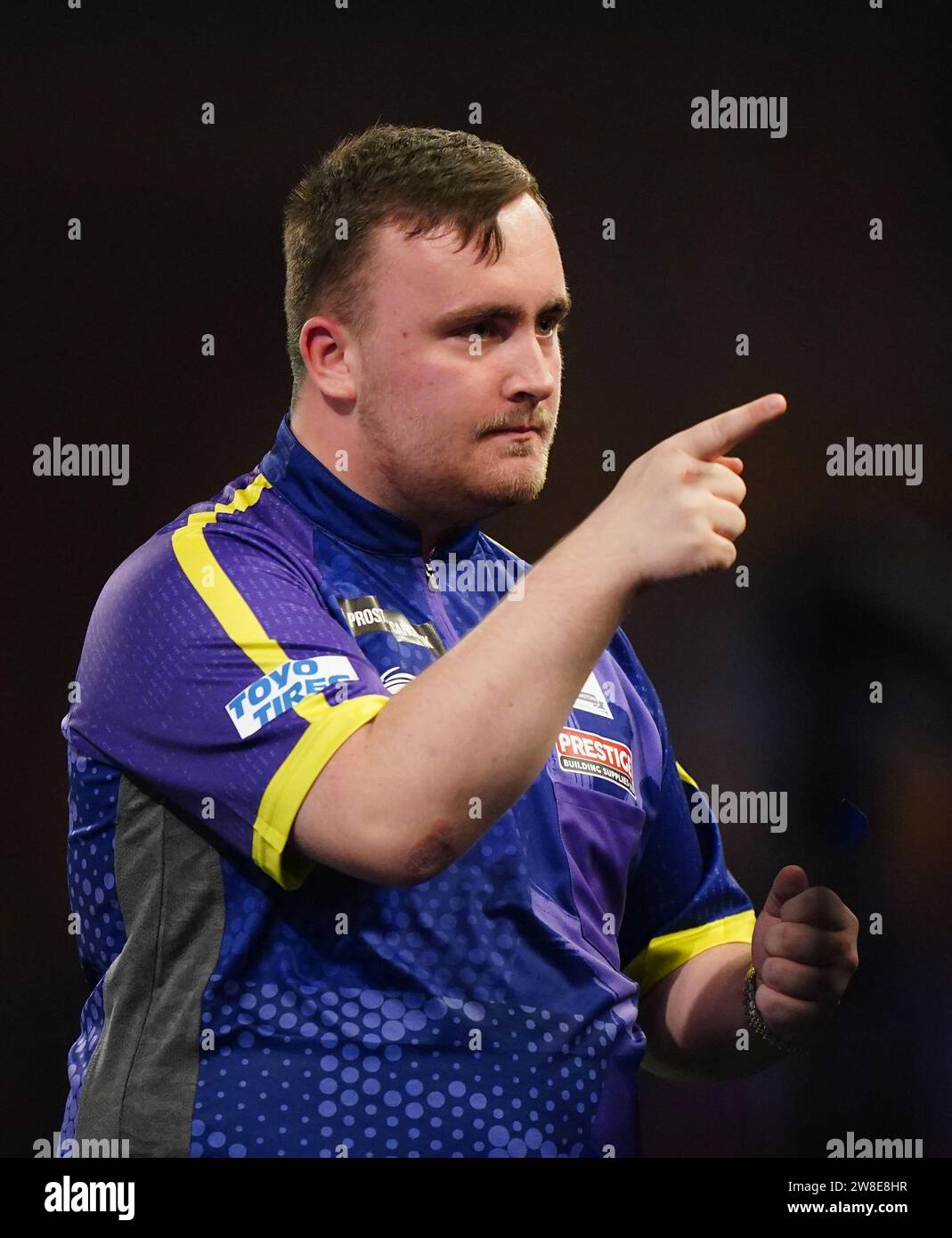 Luke Littler reacts during his match against Andrew Gilding (not ...