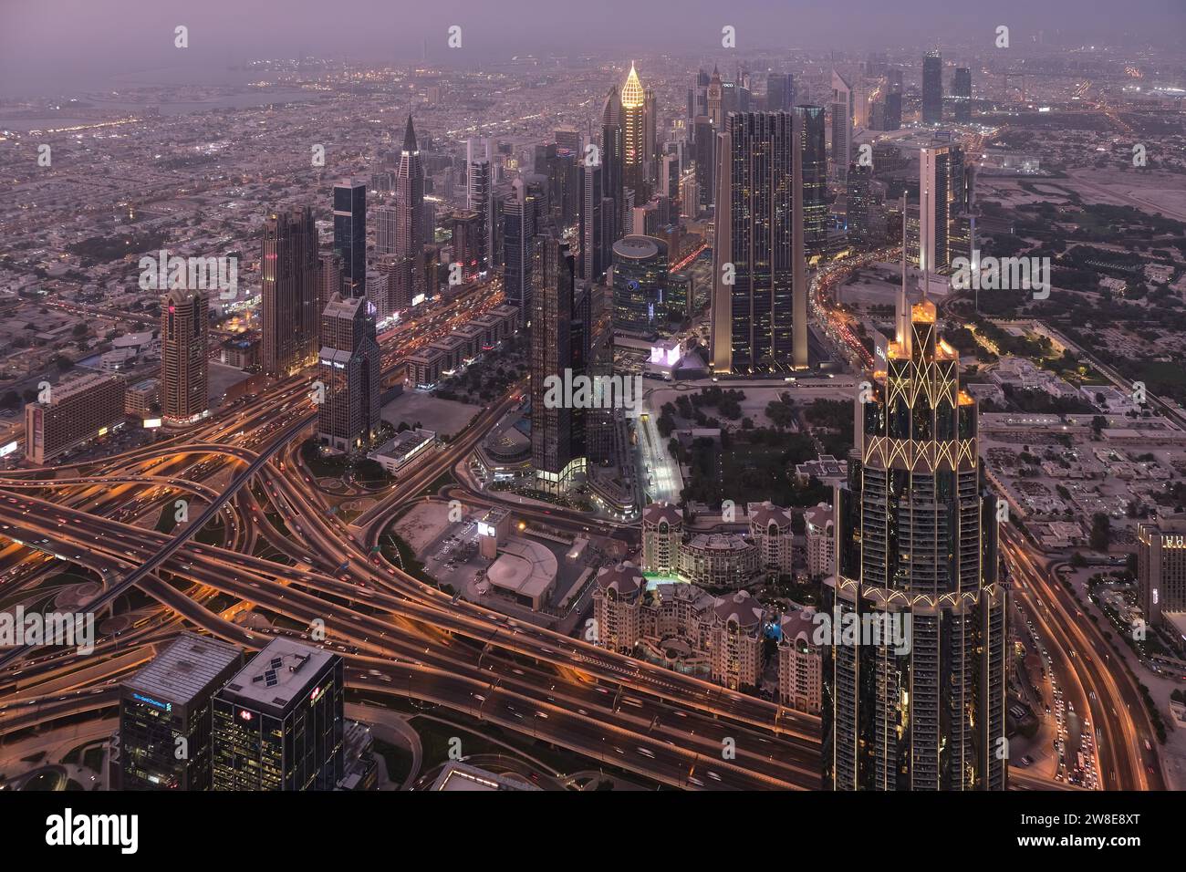 Panoramic twilight view of Dubai skyscrapers from At The Top, Burj ...