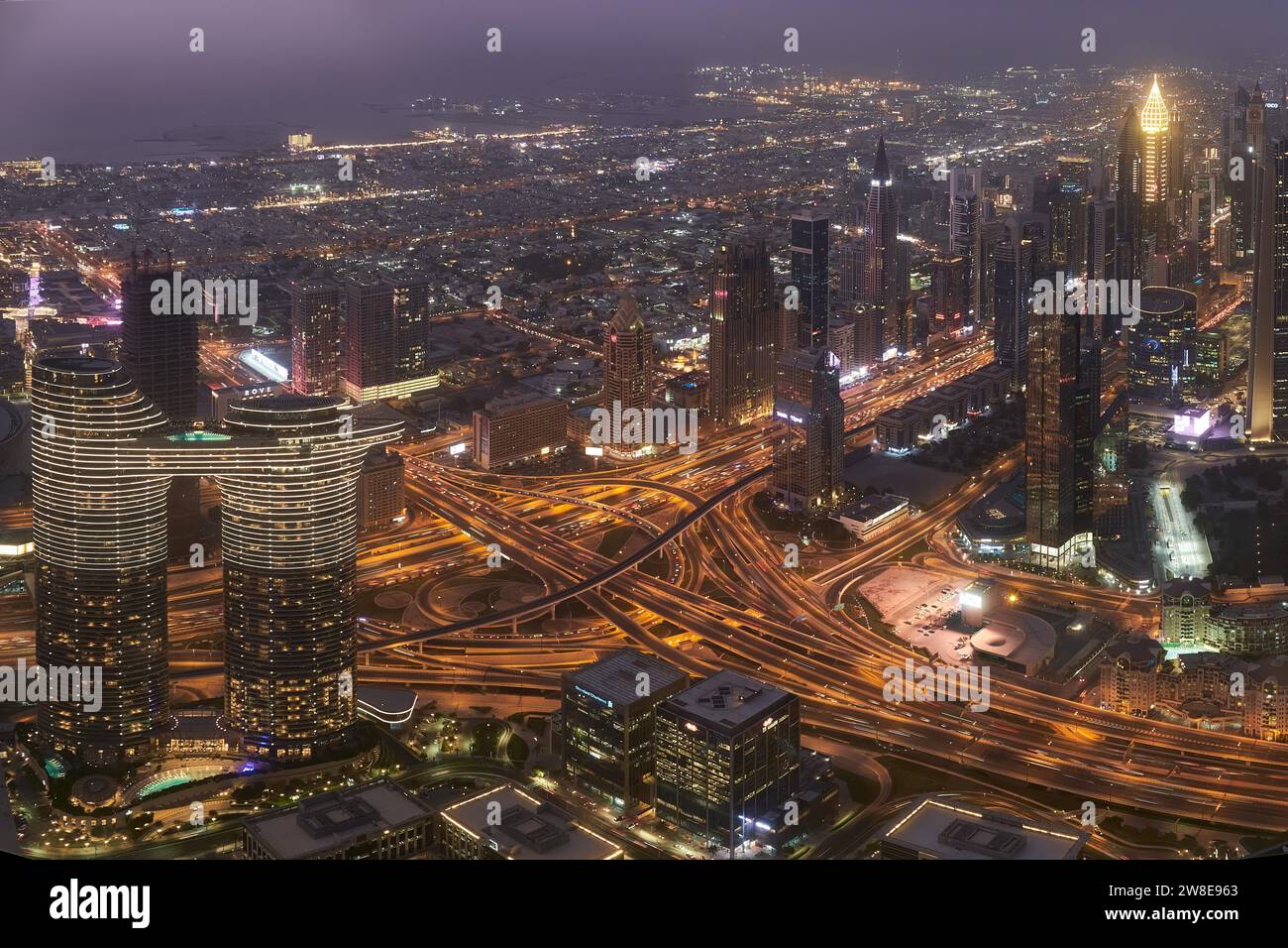 Panoramic twilight view of Dubai skyscrapers from At The Top, Burj ...