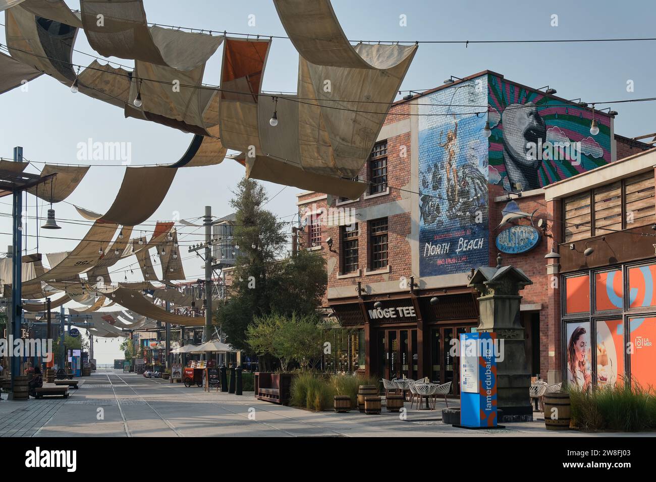 Stylish sails shaded promenade of the North Beach entrance in the ...