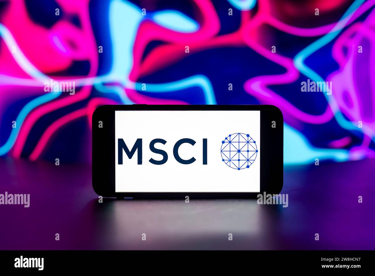 India. 21st Dec, 2023. In this photo illustration, the MSCI logo is seen displayed on a mobile ...