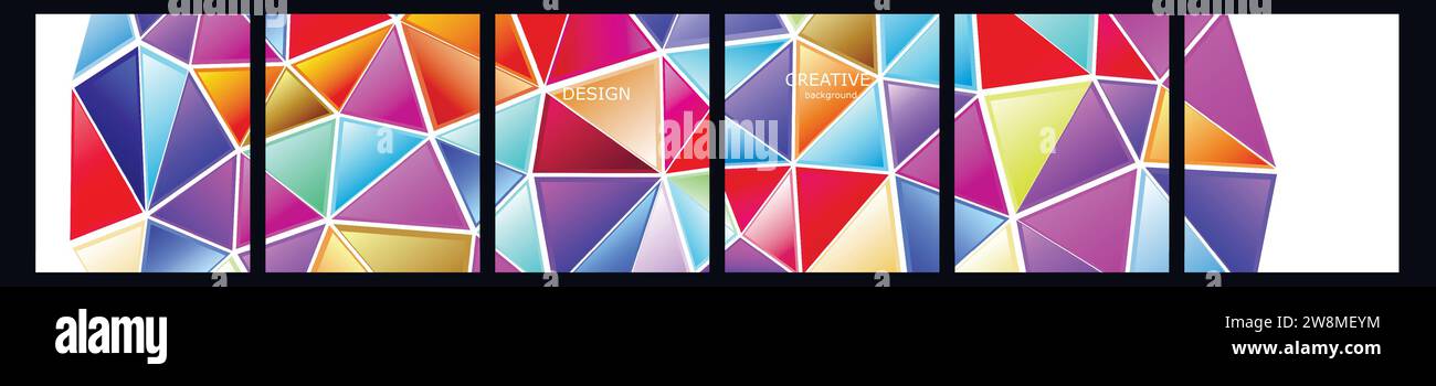 Set of vector cover notebook design. Abstract rainbow minimal triangles ...