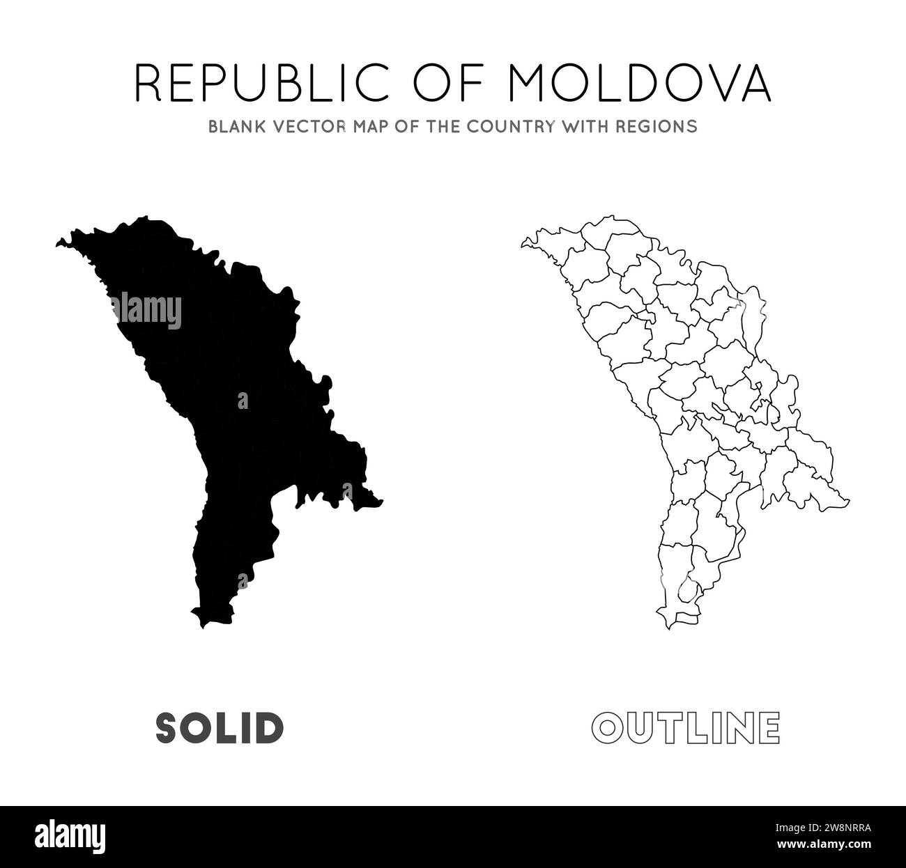 Moldova map. Blank vector map of the country with regions. Borders of ...