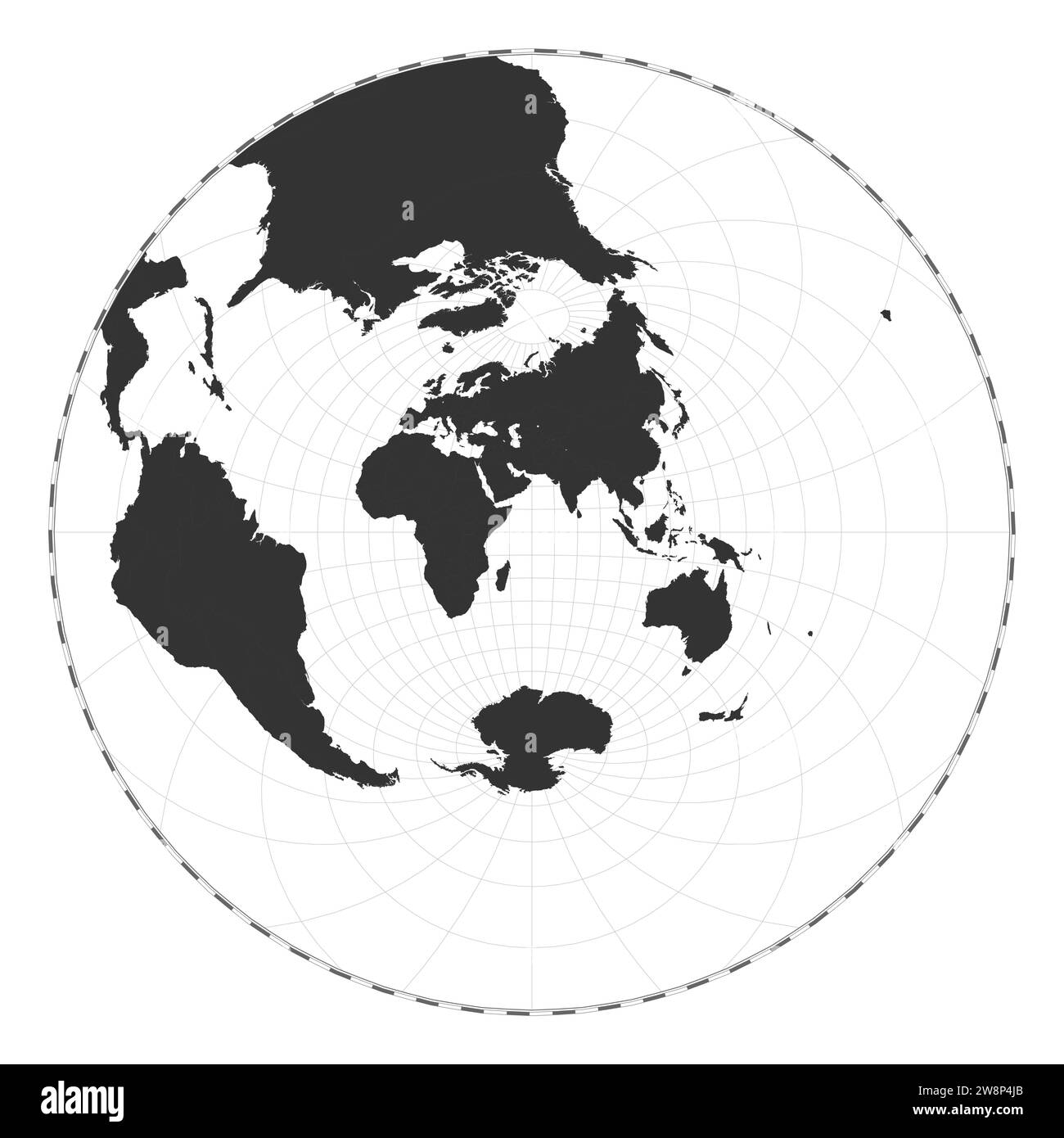Vector world map. Airy's minimum-error azimuthal projection. Plain ...