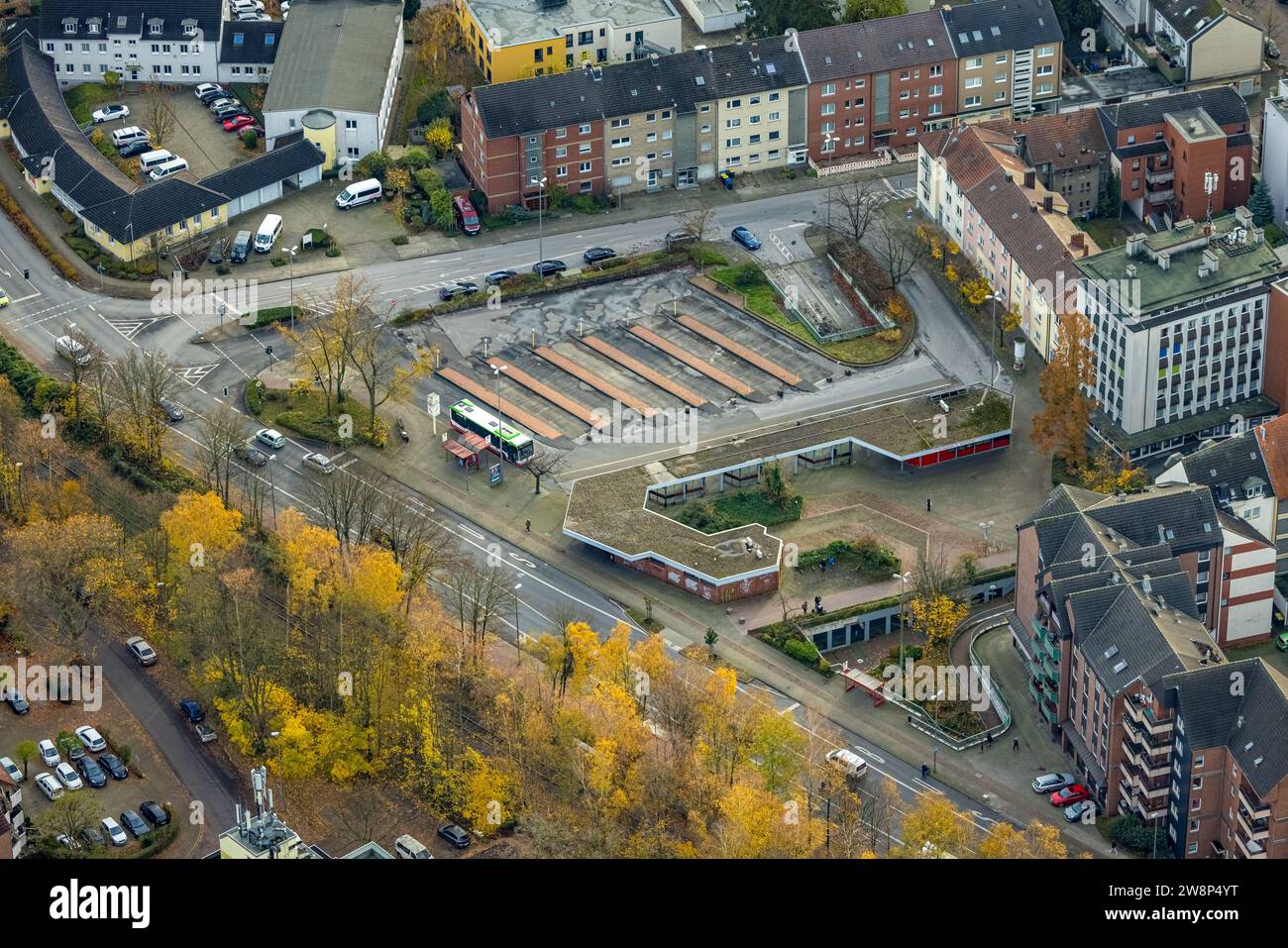 Aerial view, Oberhof bus station and building Vestische Straßenbahnen ...