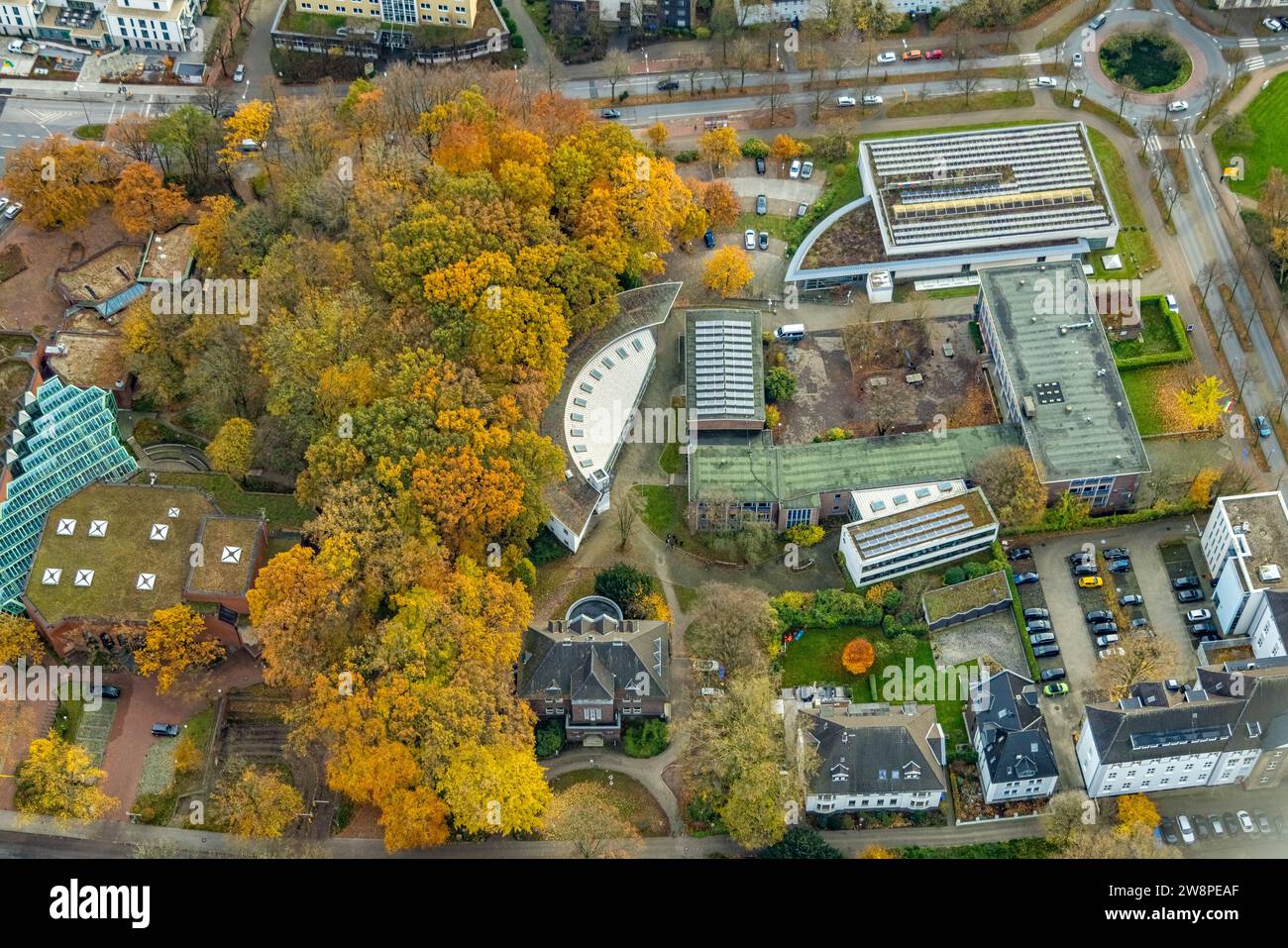 Aerial view, Riesener Gymnasium, VHS adult education center, district ...