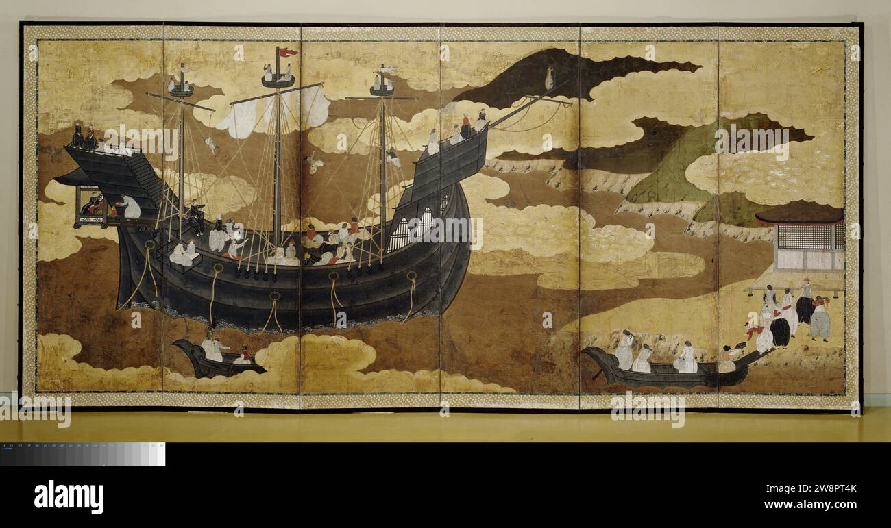 Folding Screen with the Arrival of a Portuguese Ship, anonymous, c ...