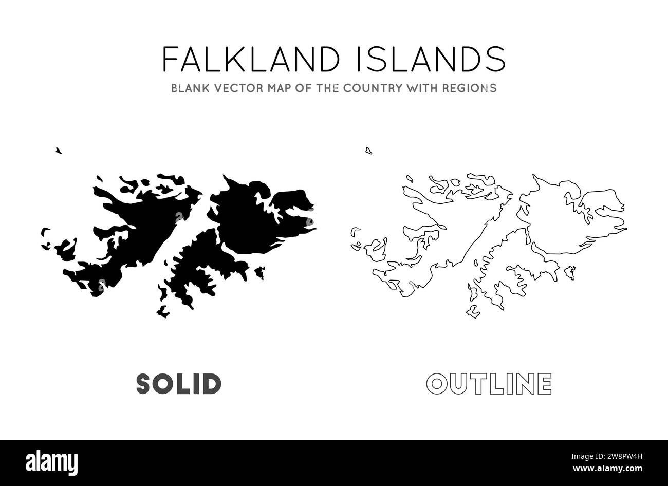 Falklands map. Blank vector map of the country with regions. Borders of ...