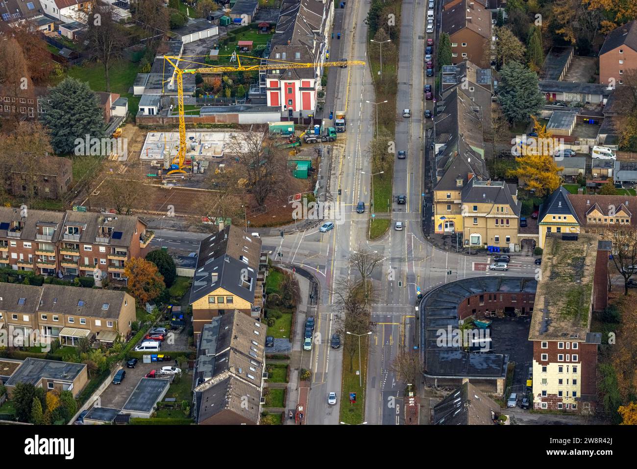 Aerial view, Erlenkrug fire ruins on the corner of Buersche Straße and ...