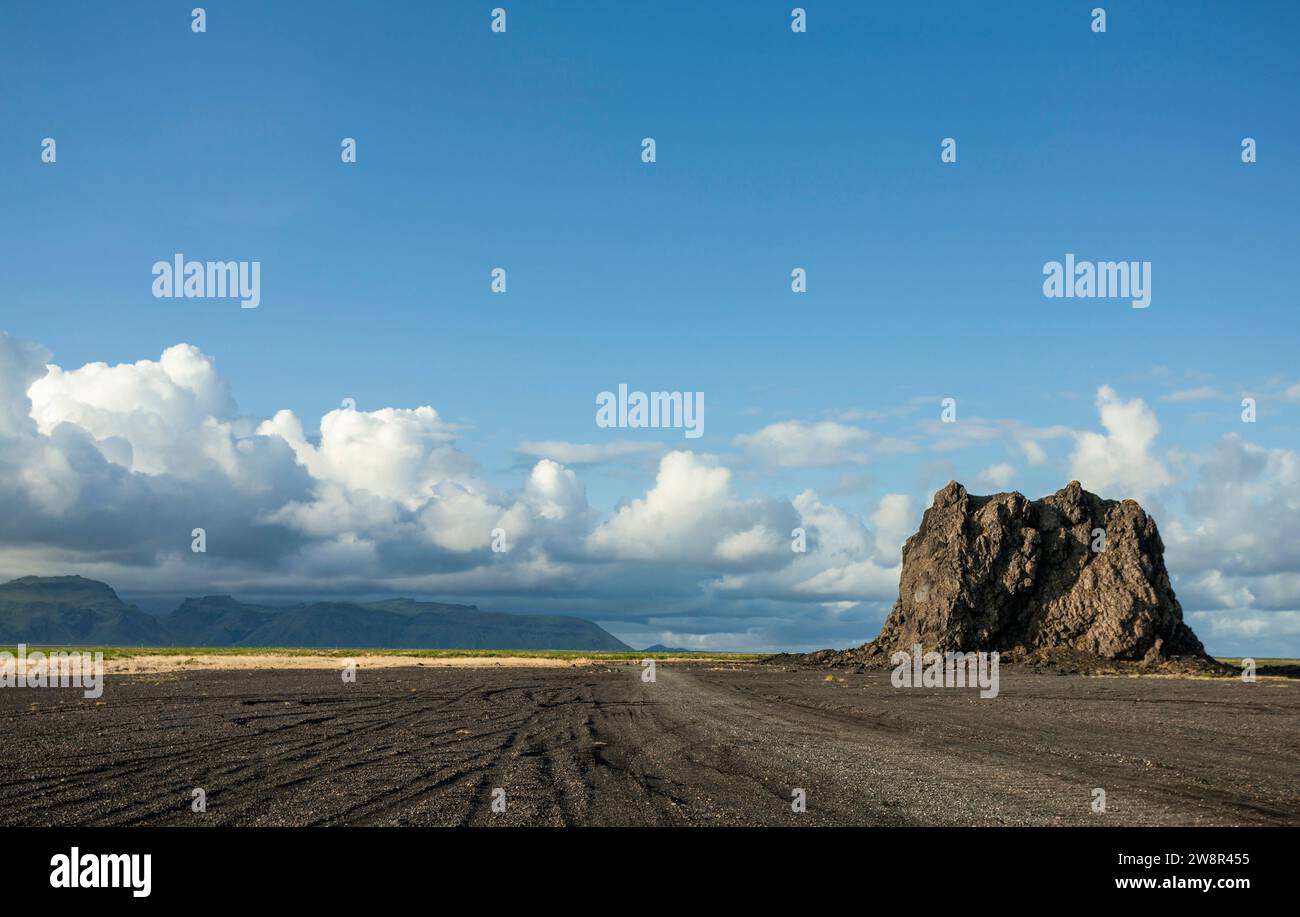 Monolith and black sand beach, south coast, Iceland Stock Photo - Alamy