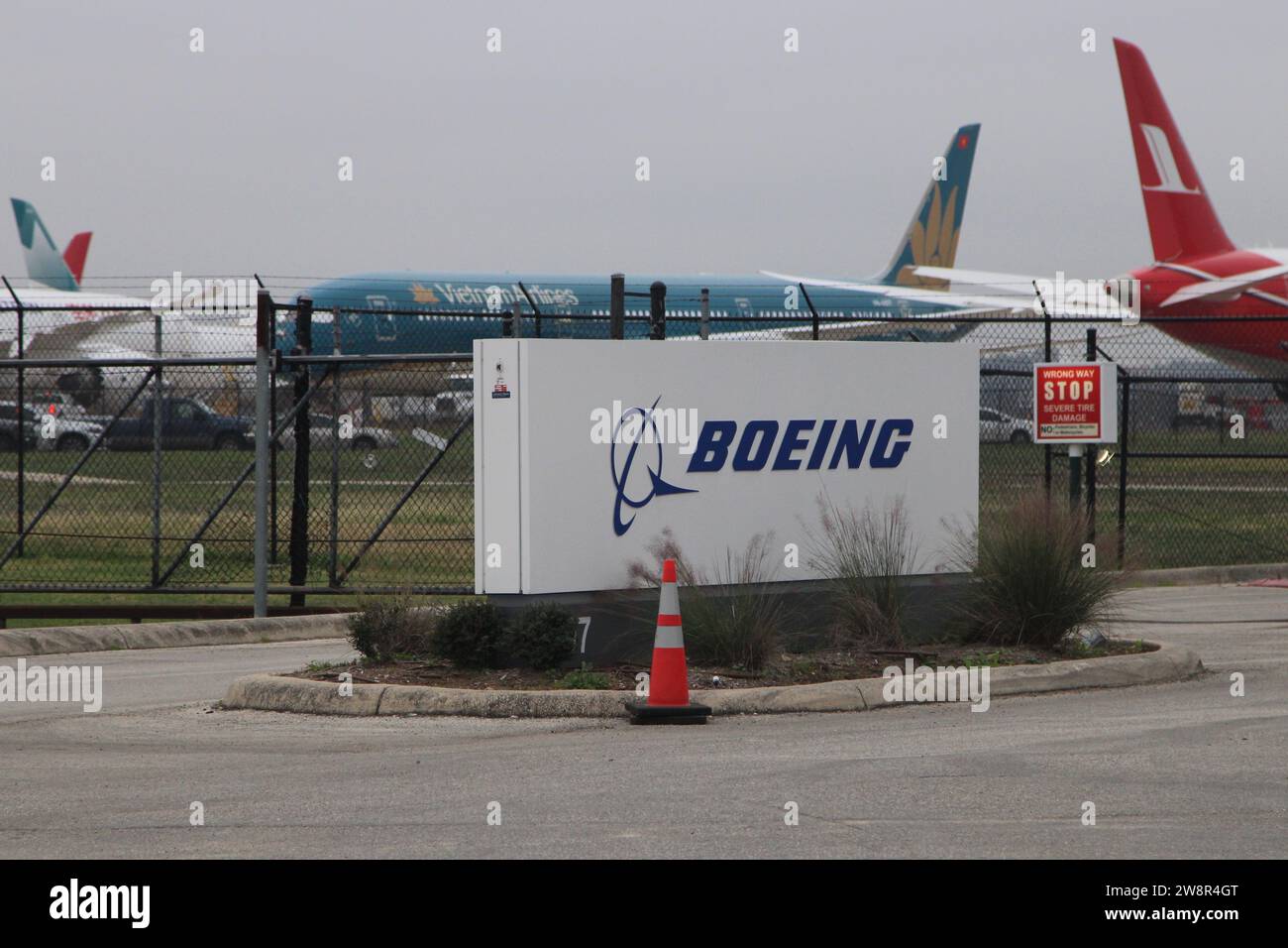 San Antonio, USA. 21st Dec, 2023. Exterior signage outside the Boeing ...