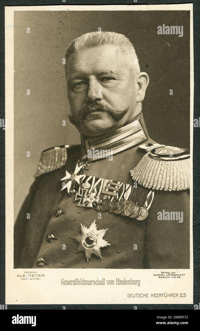 Wohlfahrts-Postkarte Deutsche Heerführer 23 Generalfeldmarschall von Hindenburg Albert Meyer ...