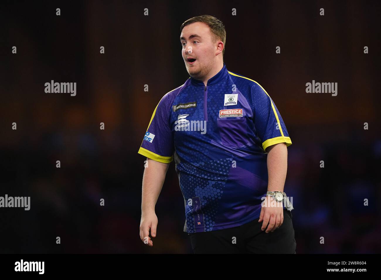 Luke Littler reacts during his match against Andrew Gilding (not ...