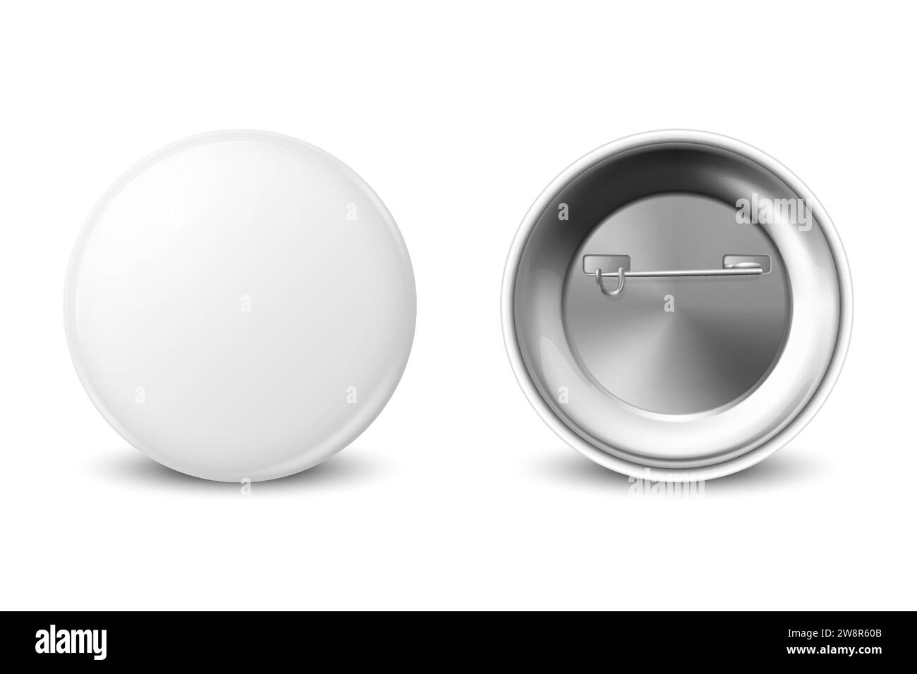 Vector 3d Realistic Blank White Round Button Badge Set Closeup Isolated ...