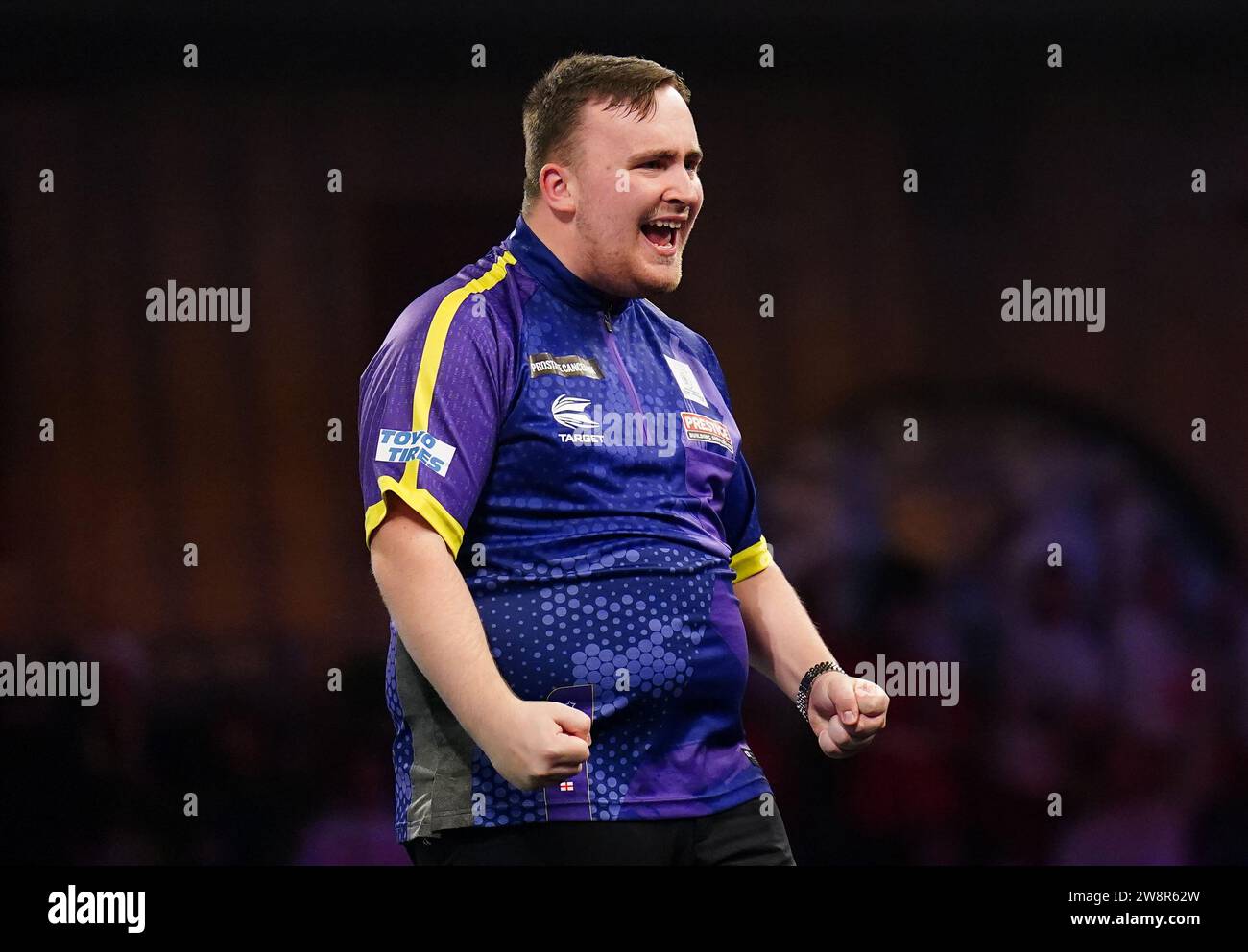 Luke Littler reacts during his match against Andrew Gilding (not ...