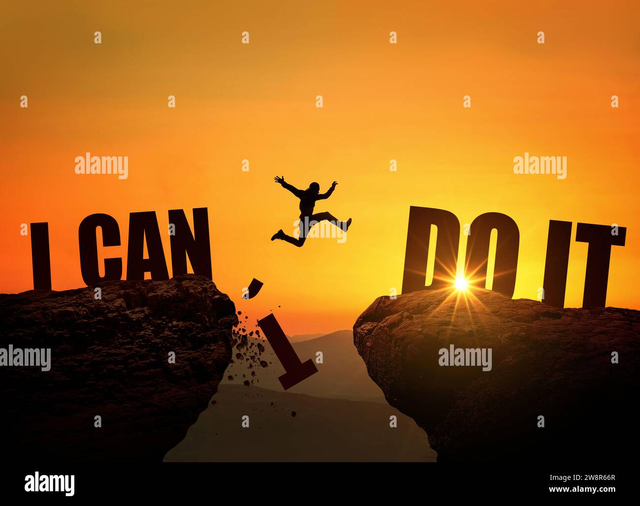 I Can Do It, Concept. Successful Business Man Jumps Over A Rock At ...