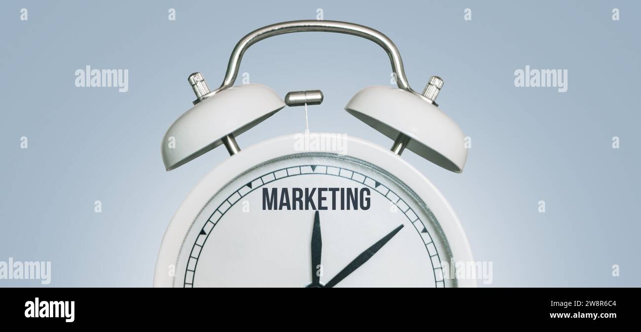 Marketing Time, Creative Idea. Vintage White Clock And Arrows Point To ...