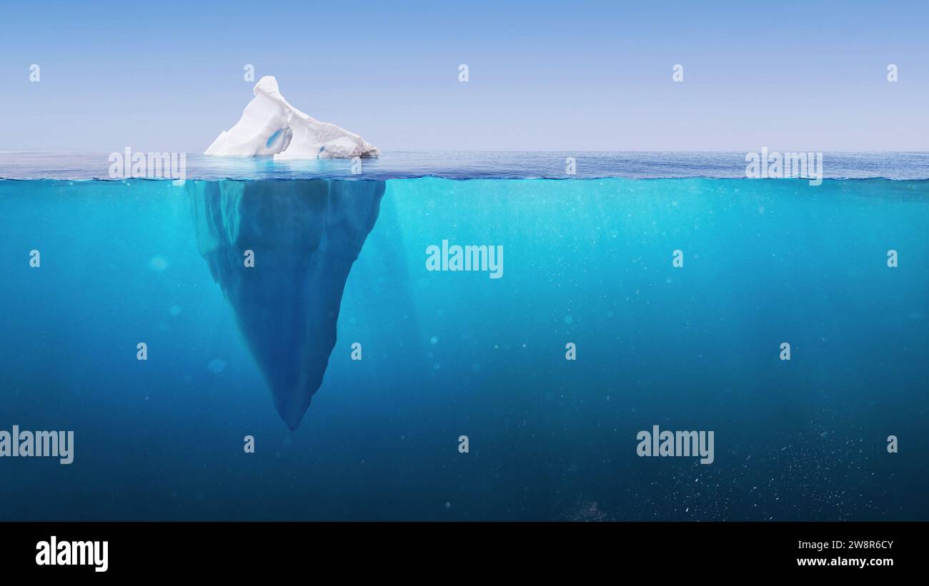 White Iceberg In Clear Blue Water Sea, Under Water View. Iceberg ...