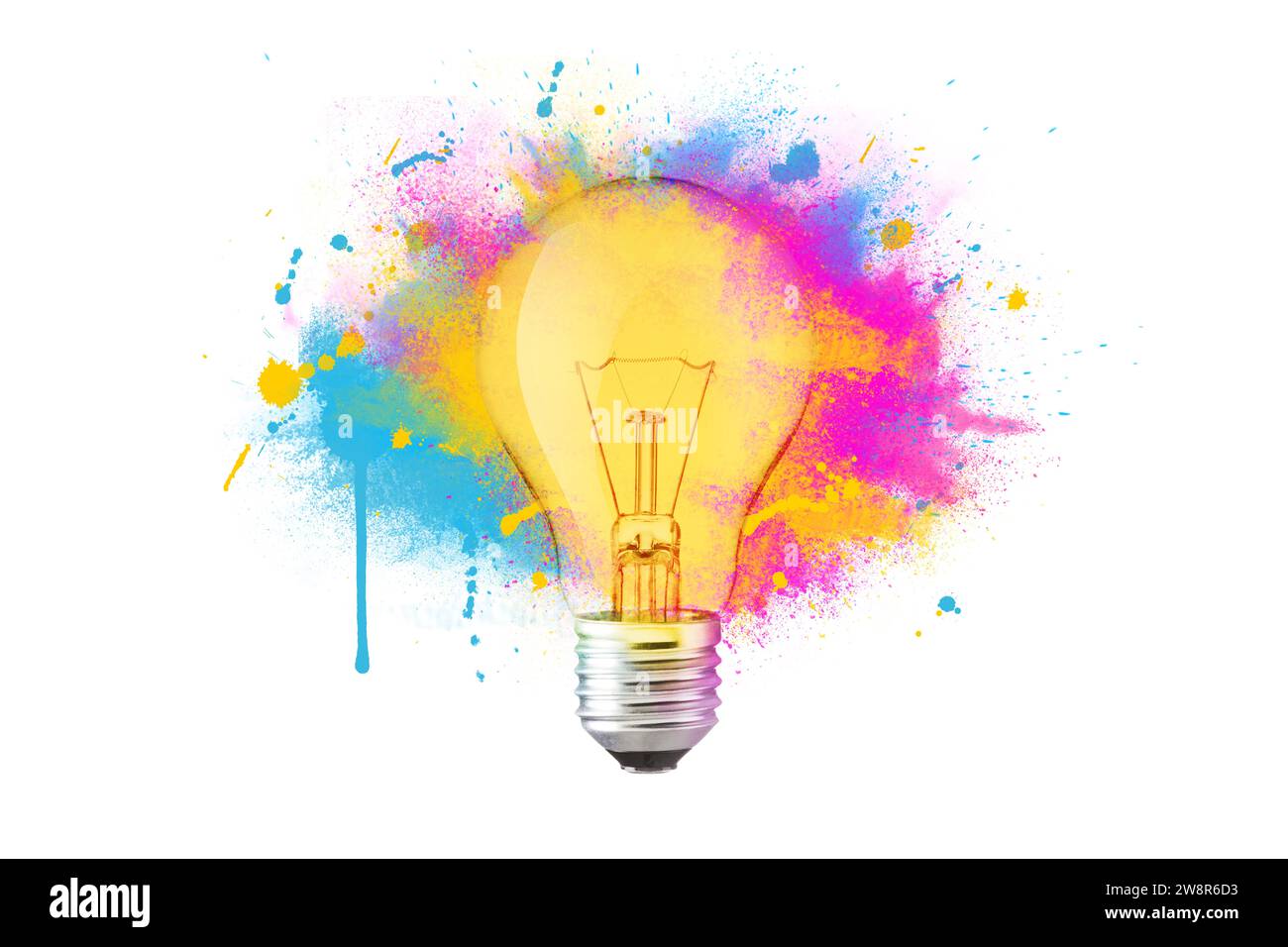 Creative Colorful Light Bulb Explosion With Blue, Yellow And Pink ...