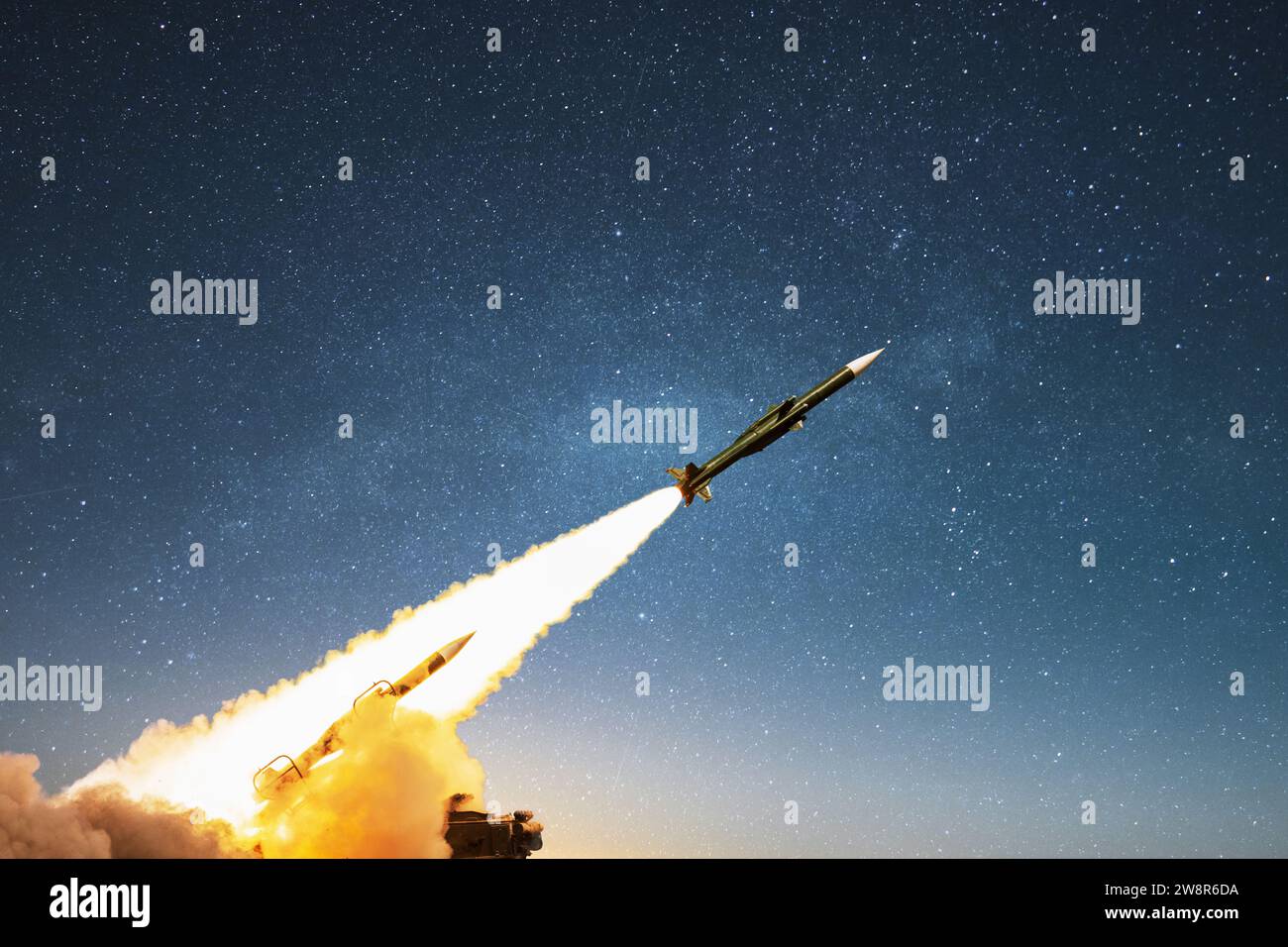 Nuclear Missile With Smoke And Blast Launching Towards The Target On ...