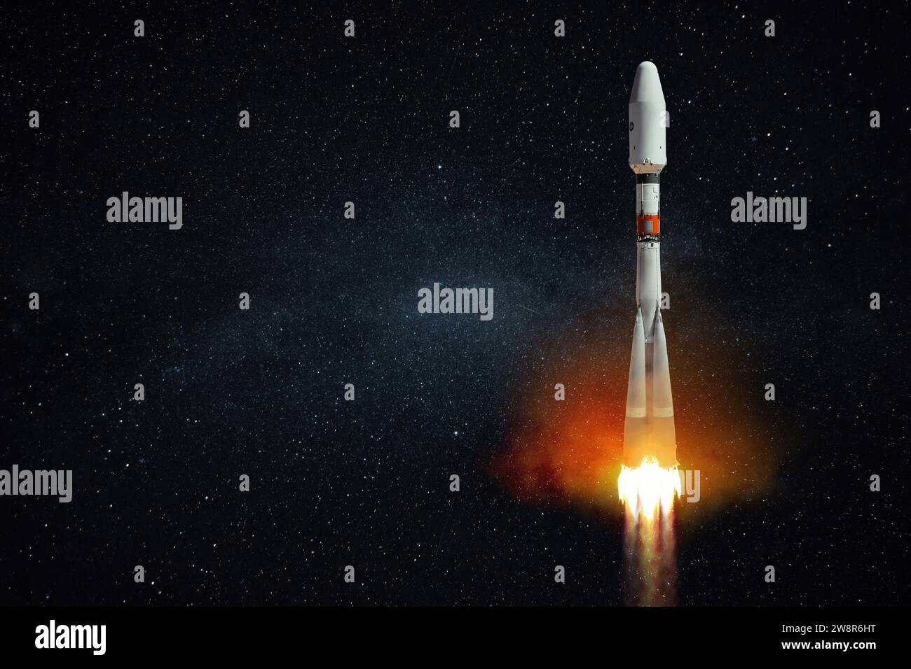 Spaceship Rocket Successfully Takes Off In The Starry Sky. Rocket ...