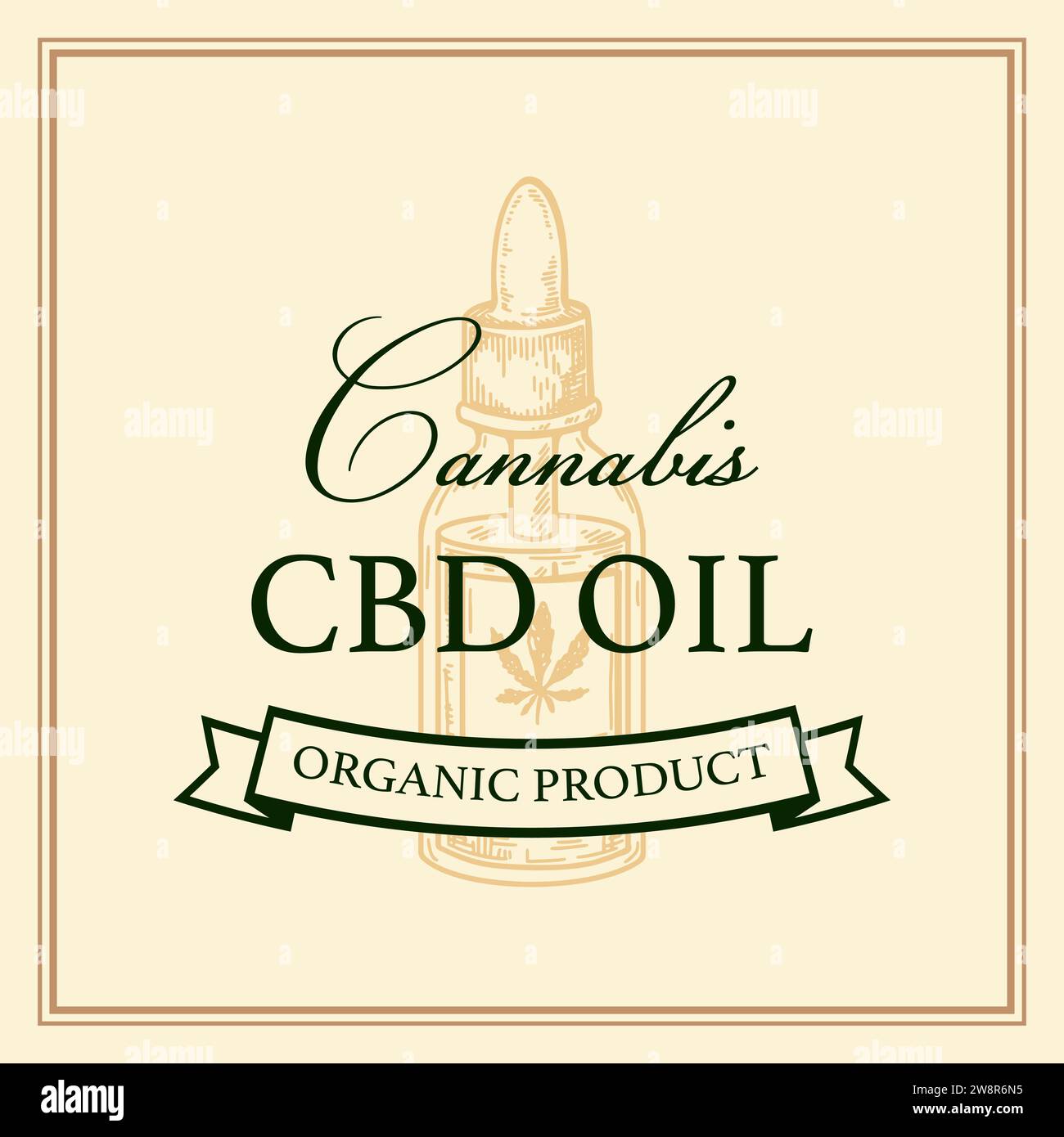 Cannabis cbd oil packaging design. Marijuana logo template with hand drawn elements. Vector ...
